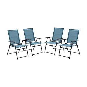 VICLLAX 4 Pieces Patio Folding Chairs, Outdoor Portable Dining Chairs for Lawn Garden and Porch, Turquoise Blue(Edge-Binding)