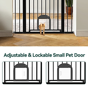 Babelio 29-48" Extra Wide Baby Gate with Adjustable Cat Door,Easy Install Pressure/Hardware Mounted,Auto Close Pet door for Stairs,House,Doorways,Effortless Walk Thru,Black