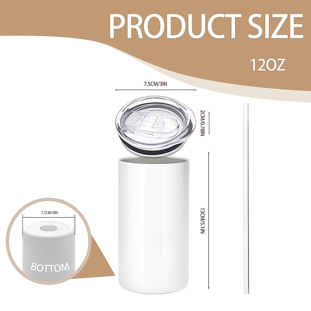 YOUKE OLA 16 Pack Sublimation Tumblers Blanks Bulk Sublimation Cups Skinny Straight Tumbler Stainless Steel Double Wall Insulated Water Bottles with Lid & Straw for DIY Gift, 12oz White