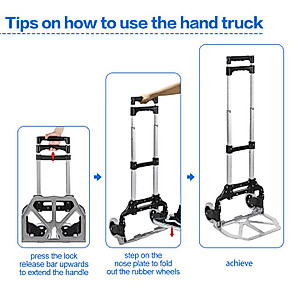 HBFBDRCT Folding Hand Truck, 165lbs Capacity Lightweight Portable Folding Dolly Multi-fuctional Foldable Hand Cart Heavy Duty Utility Cart for Home Shopping Office and Travel Use (Black 2 TPR Wheels)