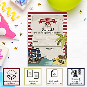 Amanda Creation Pirate Treasure Map Birthday Party Fill in Invitations set of 20 with envelopes