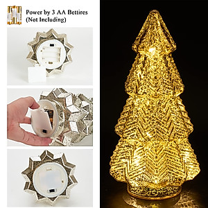 Lamris Tabletop Christmas Tree Timer Lighted 12 Inches Silver Mercury Glass Xmas Trees Decorations Table Centerpiece Mantel Window Home Decor