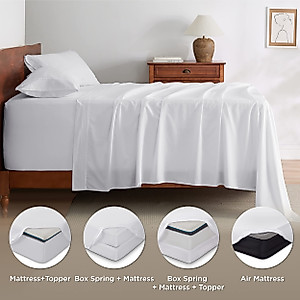 Bedsure Deep Pocket Full Size Sheets Set - Fits Mattresses Up to 21" Thick, 4 Piece Air Mattress Sheets with Deep Pocket, Moisture Wicking Soft Cooling Bedding Sheets & Pillowcases, White