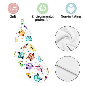 Colorful Owl Baby Swaddle Blanket and Hat Set Boy Girl, Soft Stretchy Sleep Sack Owl Gifts for Owl Lovers Receiving Blanket for Infants & Newborns