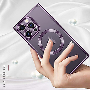 LSL Case for iPhone 14 Pro Max [Compatible with MagSafe] Soft TPU Bumper Anti-Drop Anti-Scratch Shockproof Protective Slim Luxury Plating Clear Magnetic Cover for Women Girls Men - Dark Purple
