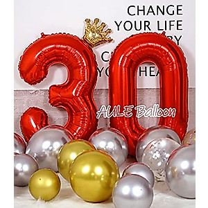 AULE 40 Inch Big Red Foil 30 Number Balloons for Women Large 30th Happy Birthday Decorations Giant Huge Helium Mylar 30rh Anniversary Party Decor