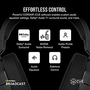 Corsair HS55 Wireless Gaming Headset - Low-Latency 2.4GHz Wireless or Bluetooth®, Dolby® Audio 7.1 Surround Sound, Lightweight, Omni-Directional Microphone, On-Ear Audio Controls - Carbon