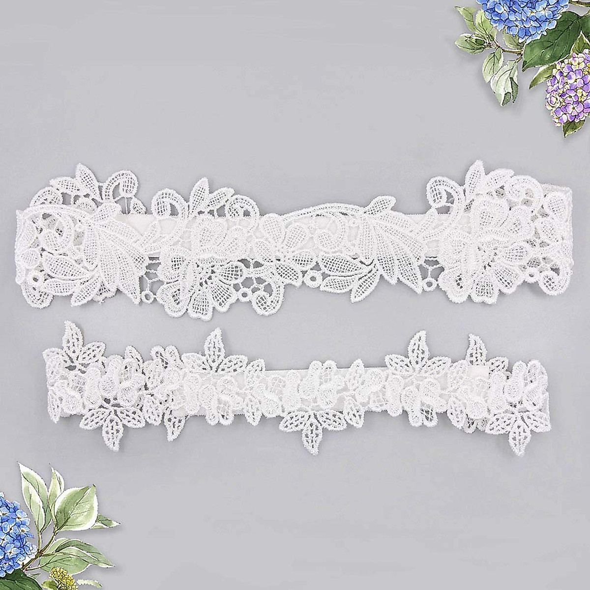 Wedding Garters for Bride Garter Set for Bride Wedding Garter Belts Lace Bridal Garter 2 Piece Plus Size (White, S)