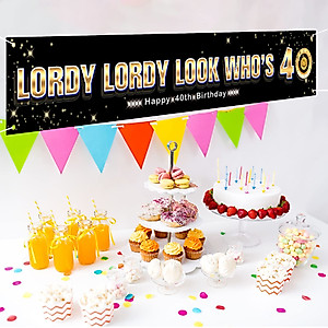 Ushinemi Lordy Lordy Look Who's 40 Decorations, Large Funny Forty Birthday Banner for Men Women, Happy 40th Birthday Party Decor, 9.8x1.6ft