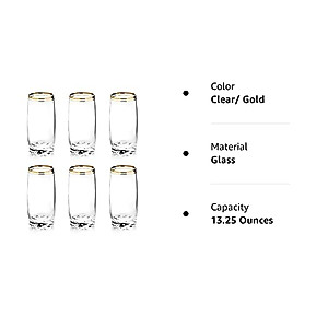 Qudasar PDTXCLS SPPRANDOM Zanzer 6-Piece Gold Glass Cup Set (Highball Glass (Set Of 6))