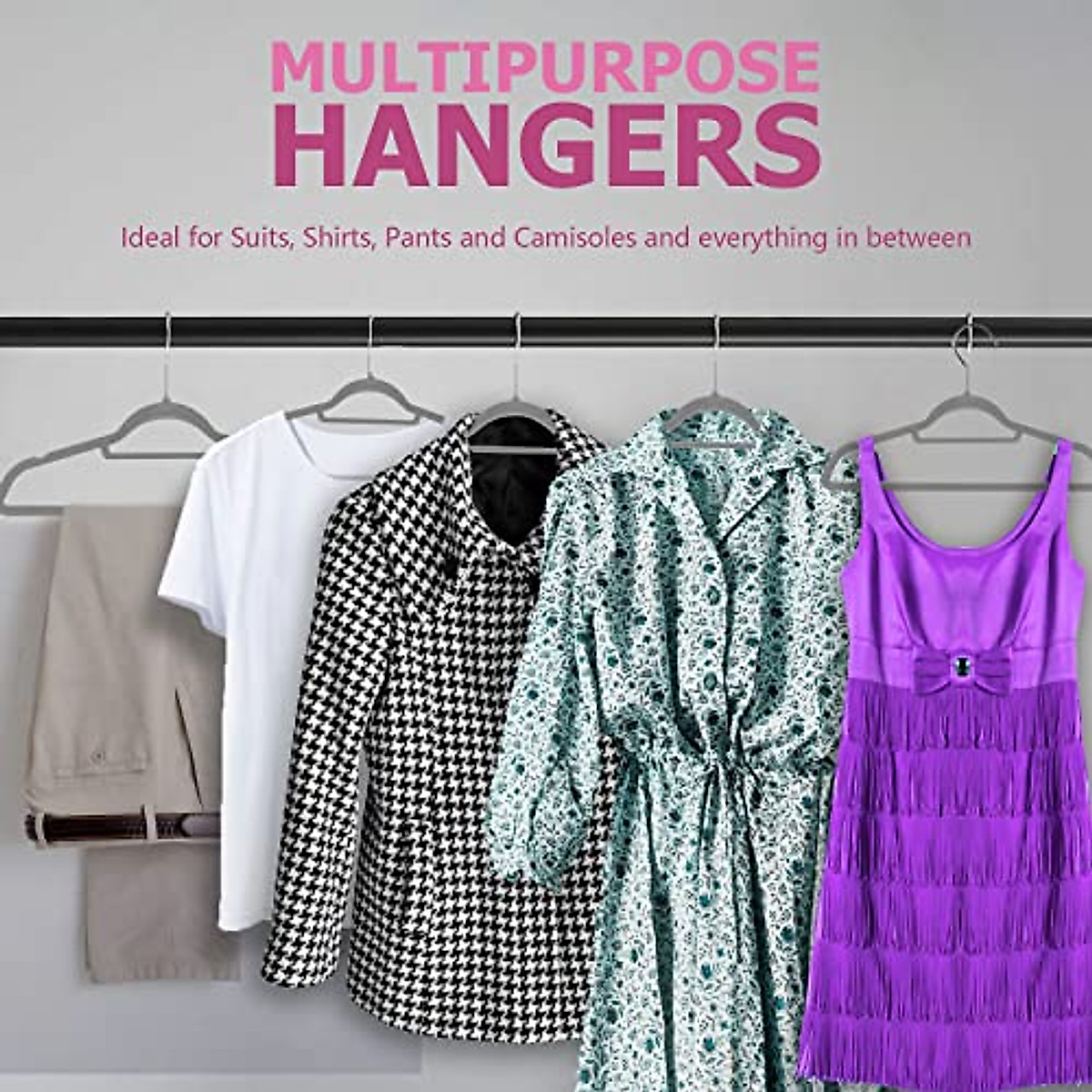 ATZJOY Non Slip Space Saving Velvet Hangers (50 Pack, Gray)