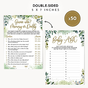 Greenery Baby Shower Games for 50 Guests, 6 Games Double-Sided Cards, Gender Neutral for Boys or Girls