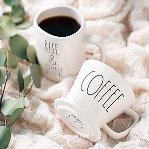 RAE DUNN Coffee Drip & Mug Set - Coffee Drip Cone with Large Coffee Mug - Rise & Shine - Gift for Coffee Lovers