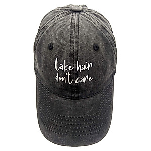 OASCUVER Lake Hair Don't Care Hat, Distressed Cotton Adjustable Lake Life Baseball Cap for Men Women