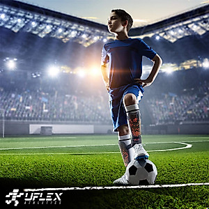 Uflex Athletics Slip and Slide Shin Guards for Kids and Teens - Protective Soccer Gear for Boys and Girls with Padded Ankle Support - Non Slip Adjustable Straps (X-Small)