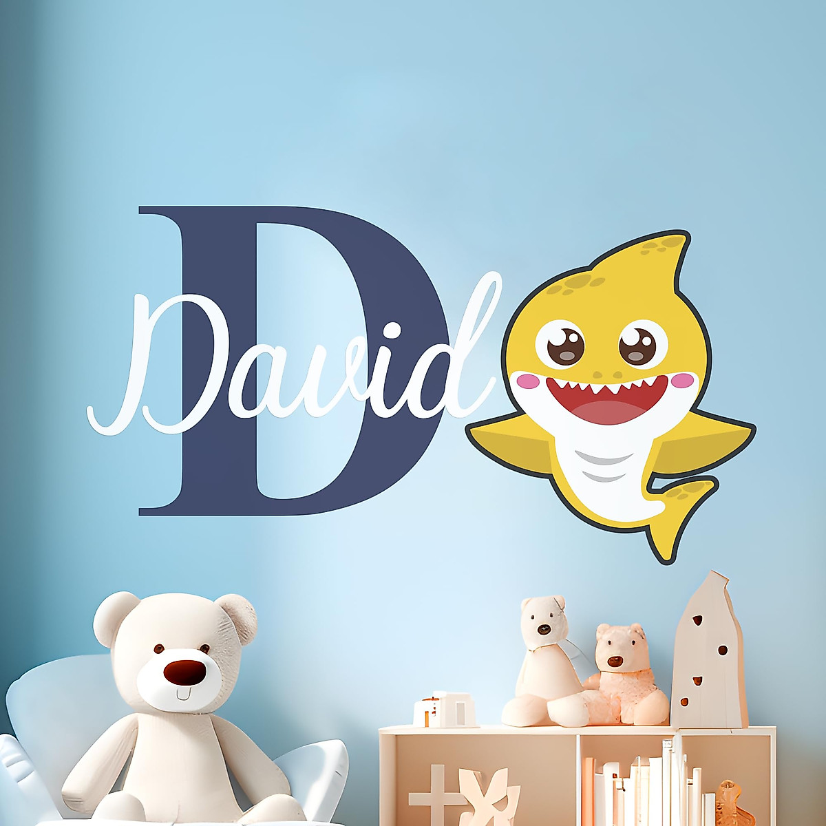 EGD Personalized Baby Shark Wall Decor I Name & Initial Wall Decals I Custom Name for Your Baby Room Decoration I Nursery Decor for Girls & Boys I Multiple Options for Customization