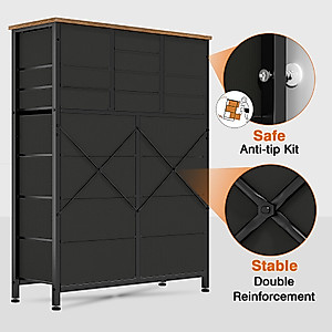 Lulive 18 Drawer Dresser, Tall Dressers for Bedroom, Large Capacity Fabric Dresser & Chest of Drawers for Hallway, Entryway, Closet, Living Room (Rustic Brown)