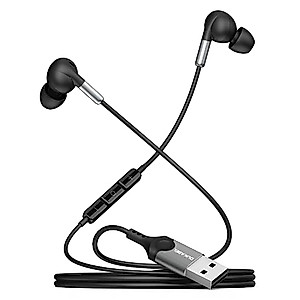 DUKABEL USB PC Earbuds, USB Gaming Earbuds with Mic for PC/PS4/PS5, Black Noise canceling Wired Headphones with Remote for Music, Video Calls, Broadcasting, Work