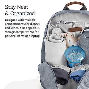 UPPAbaby Changing Backpack/Multiple Storage Compartments/Stroller Strap Attachment/Bottle Insulator and Changing Pad Included/Greyson (Charcoal Mélange/Saddle Leather)