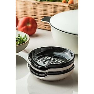 Miamolo Spoon Rest for Stove Top, Kitchen Decor for Farmhouse, Cooking Ladle/Spatula/Spoon Holder, Utensil Rest for Countertop Deep Tray Prevent for Spill Black and White 5 inch as Christmas Gift