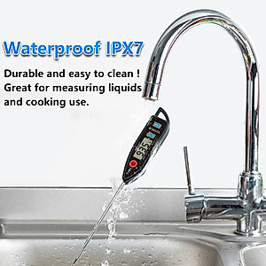 BOMATA Waterproof IPX7 Thermometer for Water, Liquid, Candle and Cooking. Instant Read Food Thermometer with Long Probe for Cooking, Meat, BBQ! T101 (Black Color)…