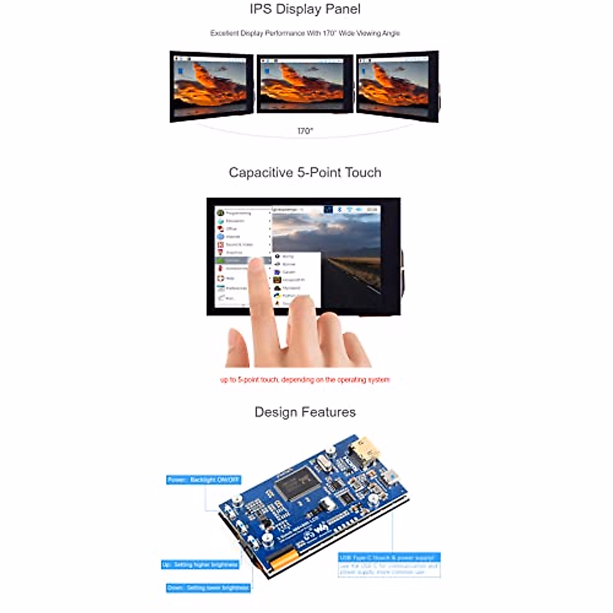 Coolwell 3.5 Inch LCD Display 3.5inch HDMI Touch Screen Touchscreen for Raspberry Pi 4B+ 4B 3B+ 3B 2B+ Zero W WH 2 W Jetson Nano PC 480x800 Adjustable Brightness IPS Display