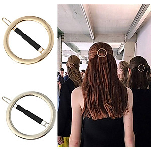 GIYOMI 2 Pcs Minimalist Hair Clip for Women and Girls, Newly designed Hollow Hoop Round Circle Geometric Metal Hair Clip Bobby Pin Ponytail Holder Hair Accessories(Gold & Silver)