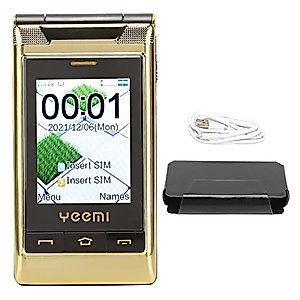 3.0 Inch 3G Flip Cover Cell Phone for Seniors with Internal and External Dual Screen Display, Large Buttons and Fonts, Built in LED Flashlight, One Touch Family Number(Gold)