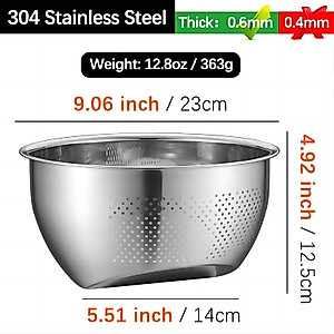 GREATLINK Stainless Steel Colander Rice Washing Bowl - 4 in 1 Washing Bowl Kitchen Colander Strainer Fine Mesh Strainer for Washing Vegetables, Fruit, Beans & Pasta, Microporous Colander Washing Bowl
