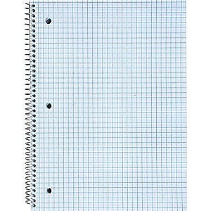 1InTheOffice Graph Ruled Spiral Notebook, Quad Ruled Notebook Spiral, 100 Sheets, 8"H x 10 1/2"W "2 Pack"