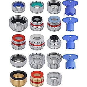 Hibbent 15 Pieces Faucet Adapter Kit, Brass Aerator Adapter Set for Faucet Tap with Removable Aerator to Connect Garden Hose, Aerator, Water Filter Adapter for Faucet Sink - Male/Female, Chrome