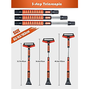 WARSUN 41.5" Snow Brush Ice Scraper for Car Windshield 3 in 1 with Squeegee Extendable Aluminum Handle Adjustable Length 34-41.5" 270° Pivoting Snow Scraper for Car Truck SUV