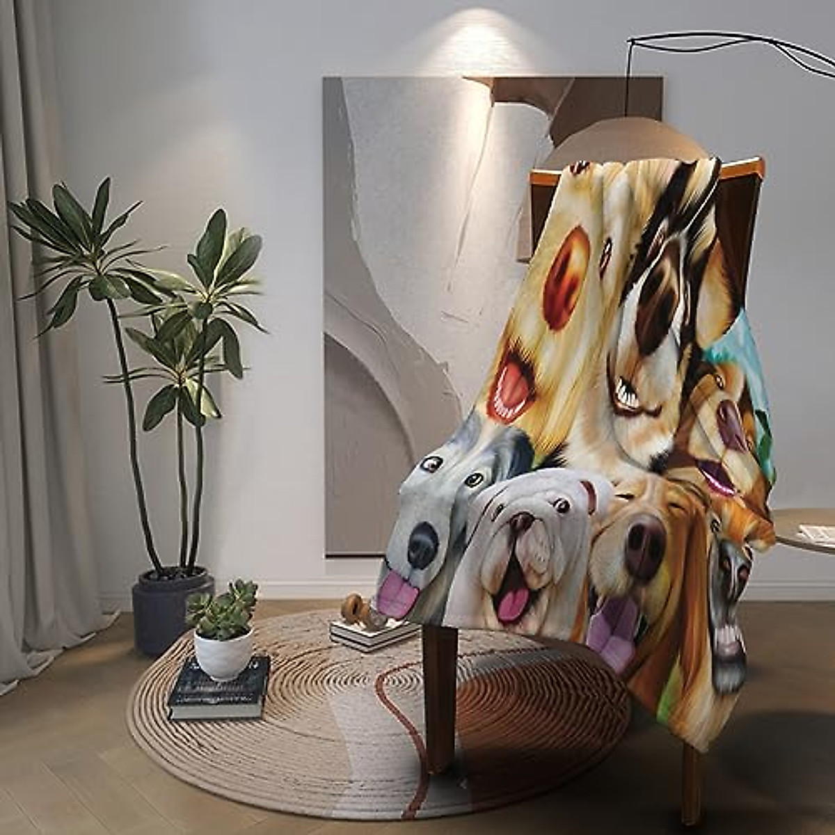 Cartoon Selfie Dog Fleece Blanket for Bed, 40"x30" Puppy Fleece Throw Blanket for Women, Men and Kids - Super Soft Plush Dog Blanket Throw Plush Blanket for Dog Lovers