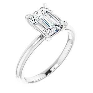 925 Silver, 10K/14K/18K Solid Gold Handmade Engagement Ring, 2 Carats Emerald Cut Moissanite Solitaire Ring, Wedding Bridal Rings for Women/Her, Anniversary Propose Gifts Ring (925 Silver (White Gold Plated))