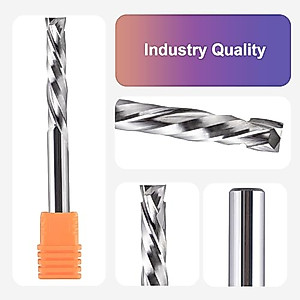 SpeTool Spiral Compression Router Bits 1/4" Shank,1-1/4Inch Cutting Length, Extra Long 3 Inch OVL,Carbide UP Down CNC Router Bits End Mill for Wood Mortises Carving Engraving