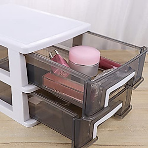 CLISPEED Plastic 2- Drawer Desktop Organizer Stackable Storage Drawers Dresser Storage Container Case Multi- Bin Storage Rack for Office Bedroom Bathroom Black