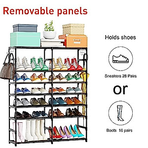 LOEFME 7 Tier Shoe Rack, Metal Shoe Rack Organizer, 24-28 Pairs Tall Shoe Stand, Quick Assembly, Stackable DIY Shoes Rack Space-Saving, Boot Rack Shoe Holder for Entryway, Closet, Garage, Bedroom