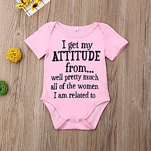 Newborn Infant Baby Girls Cotton Bodysuit Funny Letter Print Romper Jumpsuit Clothes Outfits (Short Sleeve, 0-6 Months)