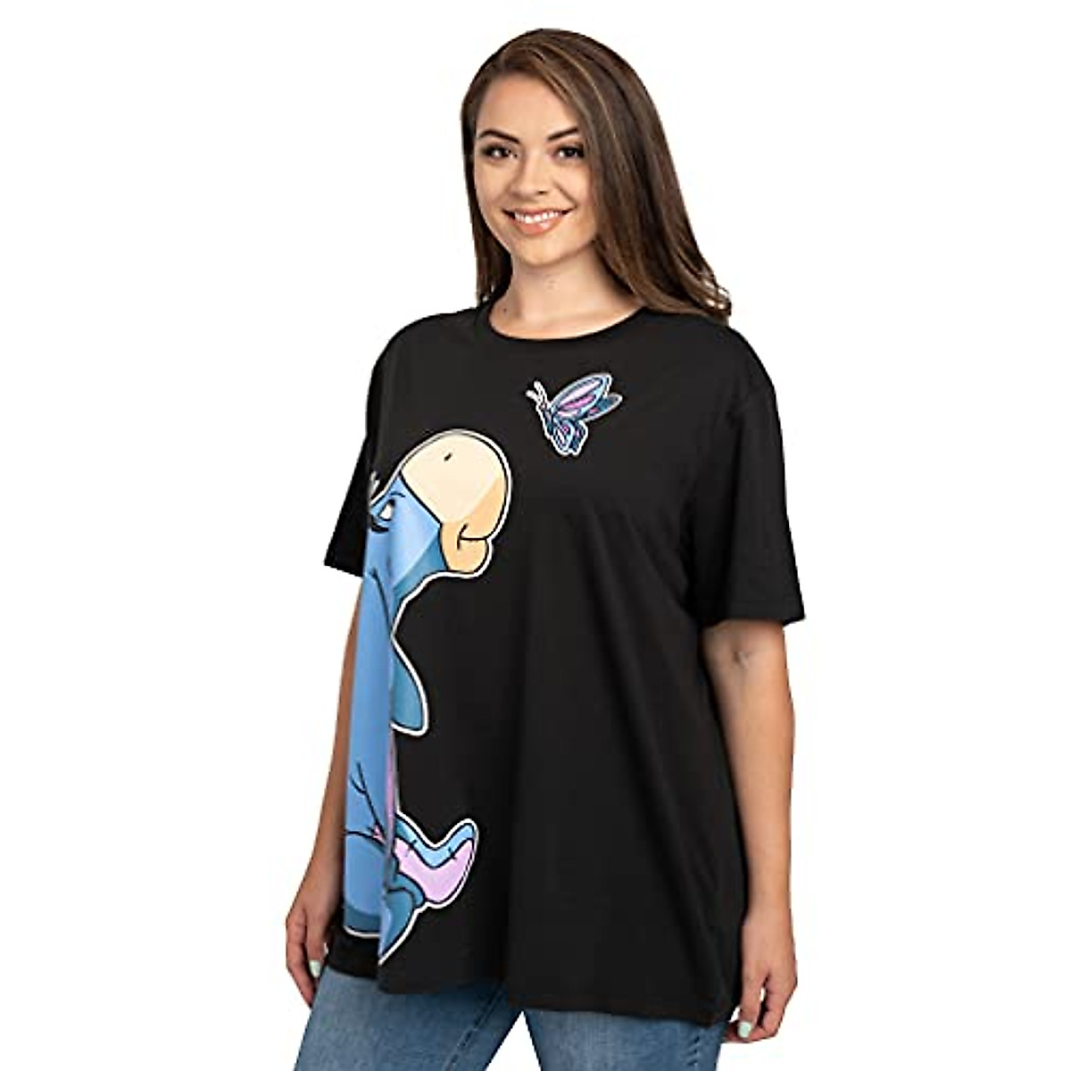 Disney Plus Size Womens T-Shirt Eeyore Butterfly Side Print (Black, 5X)