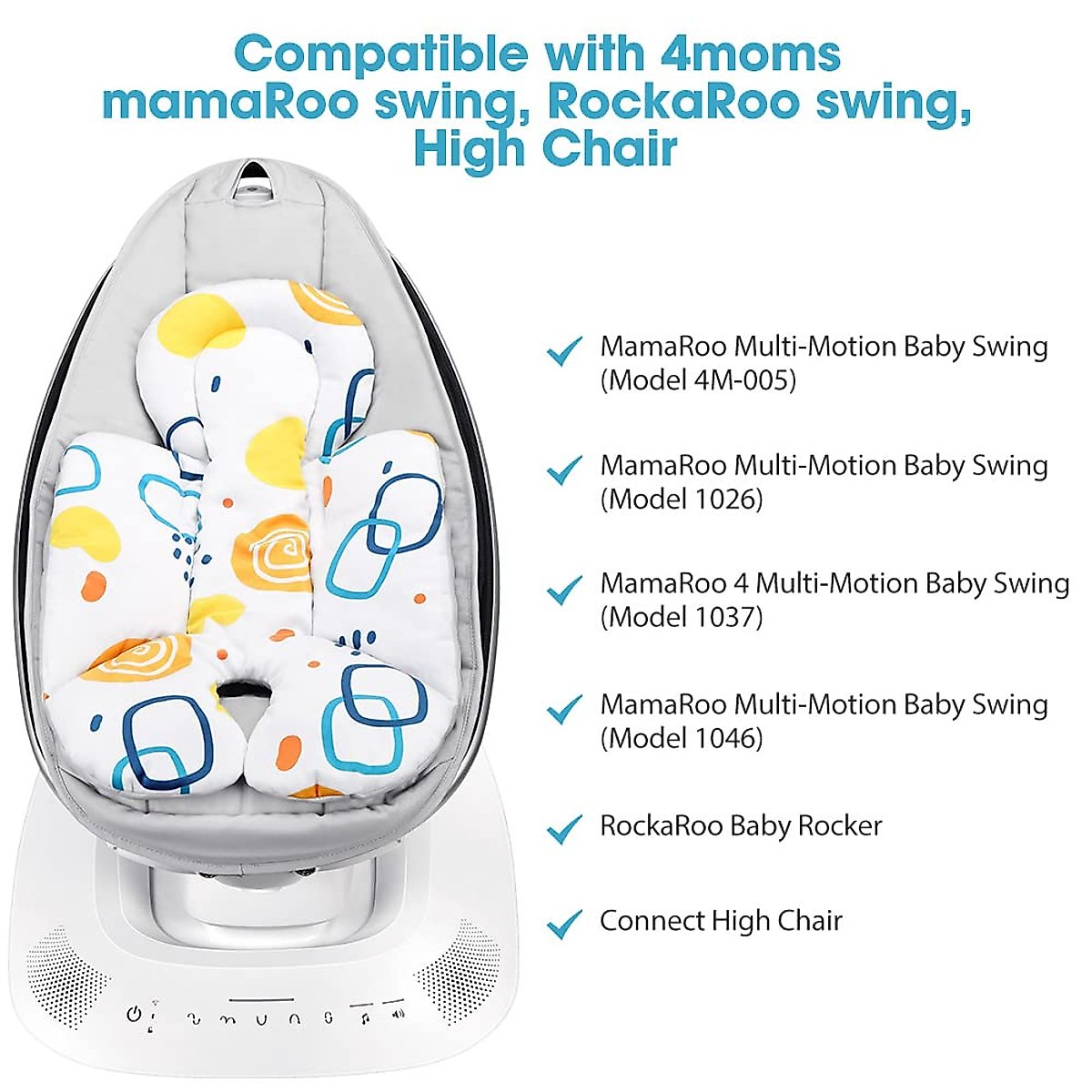 Infant Insert, Compatible with 4Moms RockaRoo and MamaRoo, includes 3 Strap Pad, Breathable Mesh Fabric, Plush Soft Newborn Insert with Head and Body Support