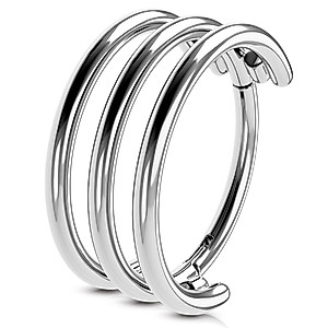 OUFER 16G Conch Piercing Jewelry, 316L Stainless Steel Conch Earrings, Three Row Nose Rings Hoops, Helix Cartilage Daith Rook Earrings for Women and Men-12MM