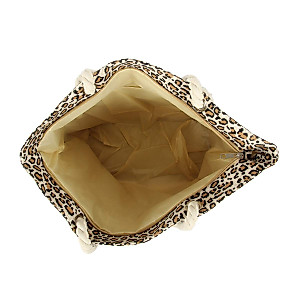 RIAH FASHION Boho Rattan Crochet Straw Woven Basket Bali Handbag - Round Circle Crossbody, Large Shopper Beach Tote Bag (Animal Print - Leopard Brown)