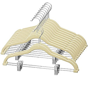 Cozymood Velvet Skirt Hangers - Pack of 24 - Velvet Hangers with Clips Ultra Thin Non Slip Velvet Pants Hangers Space Saving Clothes Hanger for Trouser, Skirts, Jeans, Dress (Beige)