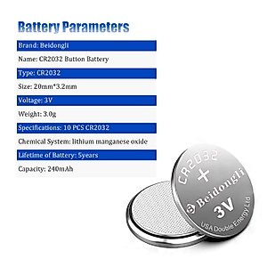 Beidongli CR2032 Battery 3V Lithium Battery Coin Button Cell 20 Count 【5-Year Warranty】