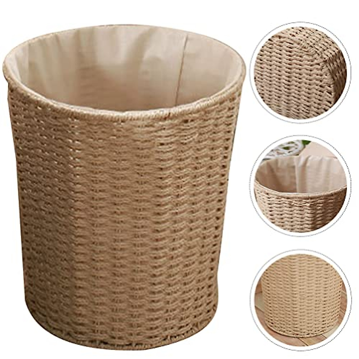 Zerodeko Woven Baskets Rattan Trash Can Wicker Waste Basket Woven Wastebasket Rustic Farmhouse Laundry Storage Basket Bin for Living Room Bedroom Bohemian Decor Beige Wicker Hamper