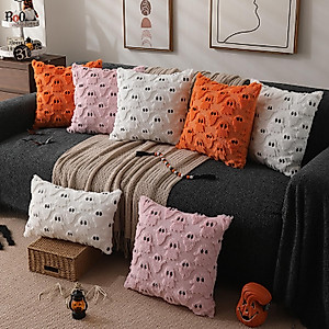 Halloween Pillow Covers 18x18 inch Set of 2 White Throw Pillow Cases Soft Plush Cushion Case for Chair Sofa Bedroom Living Room Home Decor
