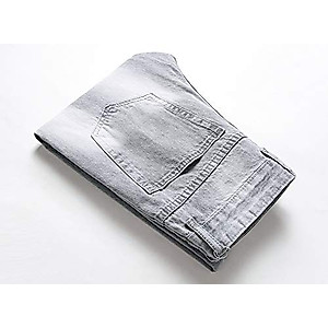 LZLER Mens Ripped Jeans,Distressed Destroyed Slim Fit Straight Leg Denim Pant with Holes(Light Grey 870,34)