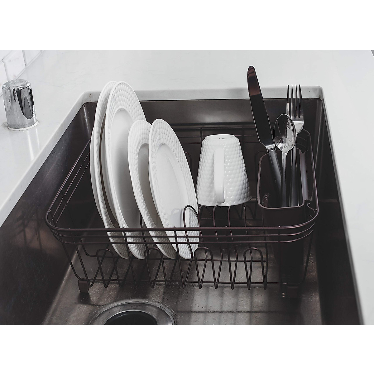 REAL HOME Innovations Deluxe Small Dish Drainer, Oil Bronze