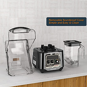 CRANDDI Professional Smoothie Blender, 2200W Commercial Soundproof Quiet blender with Removable Soundproof Shield for Crushing Ice, MilkShakes, Puree, Self-Cleaning, 50oz 110V K80 (Grey)