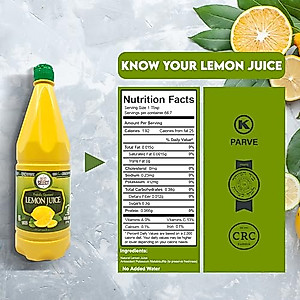 2 Pack 100% Lemon Juice Freshly Squeezed NO Added Water 33.8oz Not From Concentrate - Appx 40 Freshly Squeezed Lemons in Each Bottle - Kosher Food - Best Select